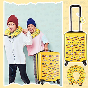 Redbaker 6 Pcs Kids Luggage Set 17 Inch Kids Rolling Luggage Double Pattern Suitcase for Girls Boys Gift(Yellow,Car Style)