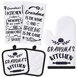 5 Pieces Grandma Kitchen Set Includes 2 Pieces Grandma Dish Towels Microfiber Dish Towels, 2 Pieces Grandma Oven Pads Pot Holder, Grandma Oven Mitt Grandma Gift for Home Birthday Kitchen