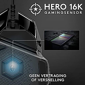 Logitech G502 Hero High Performance Gaming Mouse Special Edition, Hero 16K Sensor, 16 000 DPI, RGB, Adjustable Weights, 11 Programmable Buttons, On-Board Memory, PC/Mac - Black/White