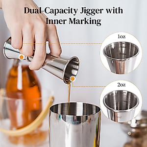 X Home Cocktail Shaker Set, Stainless Steel Bar Tool Set with 24 Ounce Margarita Shaker, Easy-to-Measure Jigger, 10-inch Mixing Spoon, Professional Drink Mixer Set, Bartender Kit Gifts