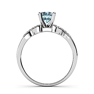 TriJewels Aquamarine & Natural Diamond Engagement Ring & Wedding Band Set 1.35 ctw 14K White Gold.size 9.0