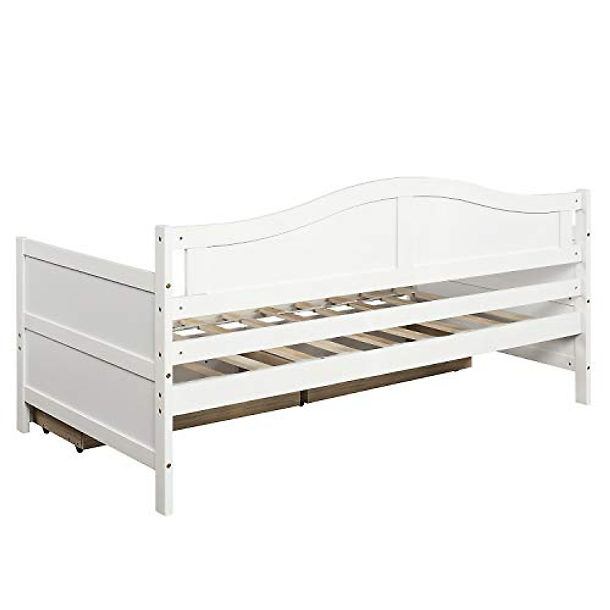 DHHU Wood Platform Bed/Twin Wooden Daybed with 2 Drawers/Wood Slat Support/White