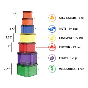 Portion Control Containers- 7 Piece Color Coded Food Storage Set for Meal Prep, Dieting BPA and DEHP Free, Microwave/Freezer Safe by Classic Cuisine