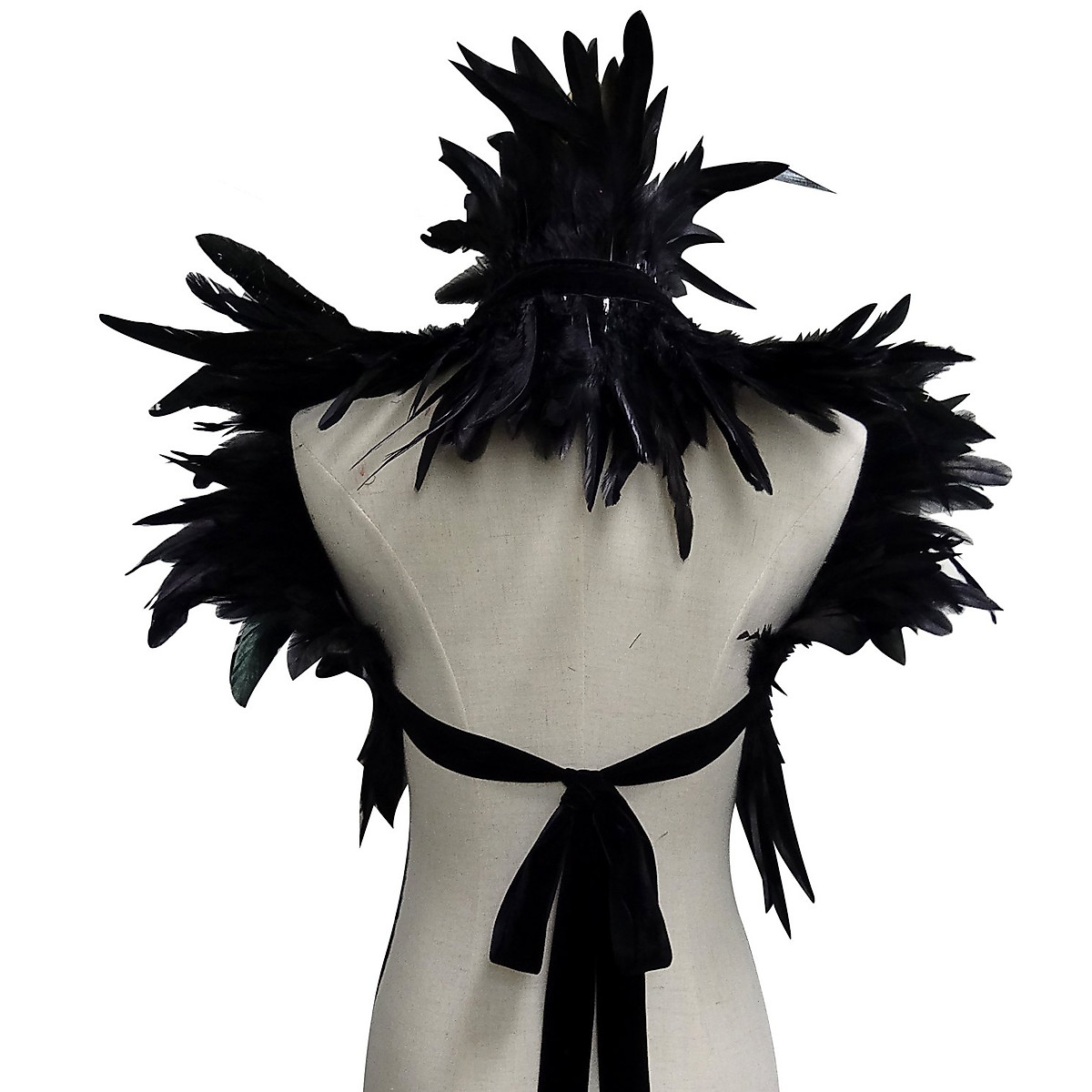 L'VOW Victorian Real Natural Feather Shrug Shawl Shoulder Wrap Cape Gothic Collar (Black)