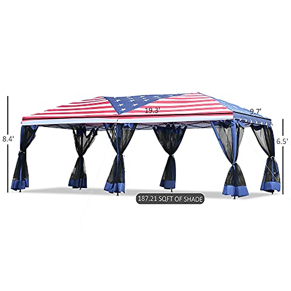 Outsunny 10' x 20' Heavy Duty Pop Up Canopy with 6 Sidewall Mesh Netting, Outdoor Party Event Tent with Oxford Fabric Roof for Backyard Garden Patio, American Flag