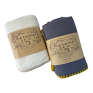 Marama - Embroidered Muslin Swaddle Blanket Quilt 4 Layers Very Soft 100percent Cotton Oversized 47''x47'' Oeko Tex Certified Fabric Boy or Girl Neutral Newborn / Toddler Small Kid, Gray