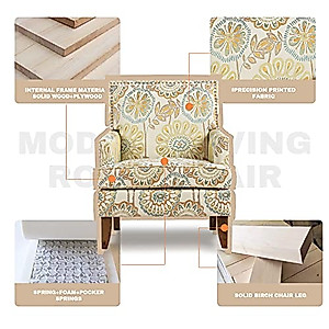 Vaztrlus Accent Chairs Living Room Floral Print Fabric Club Chair Tufted Wingback Chair Reading Arm Reading Chairs for Bedroom Comfy(Beige Yellow)