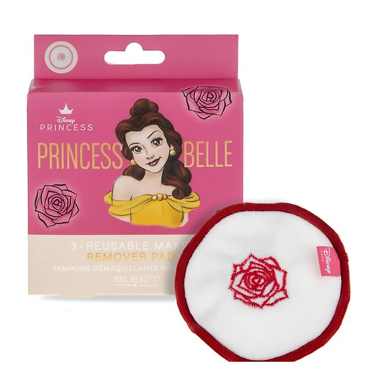 Mad Beauty Disney Princess Beauty & The Beast Belle Reusable Makeup Remover Pads (3-Pack) | Novelty Beauty, Cosmetic, and Skincare Gifts for Women, Adults, and Kids