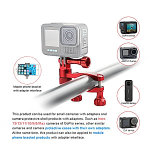 Forevercam Bike Handlebar Mount for Gopro Hero 13/12/11/10/9/8/Insta360/AKASO/DJI Osmo Aluminum Bike/Motorcycle Mount 360°Rotation and Lock Any Direction（Red）
