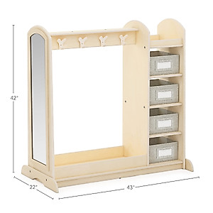 Guidecraft EdQ Dress-up Storage with Bins Natural: Kids Dress Up Rack with Mirror, Shoe Storage Shelf, and Cubbies for Costume and Pretend Play | Toddler Closet, Montessori Wood Bedroom Furniture