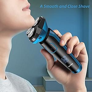 Electric Shaver for Men Waterproof Wet and Dry, Men's Electric Razor Cordless Rechargeable 3D Rotary Electric Shaving Razors with Pop-up Trimmer, LCD Display, Travel Lock