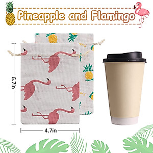 40 Pcs Hawaiian Drawstring Favor Bags- 2 Styles Natural Burlap Pouches Drawstring Gift Treat Bags for Birthday Wedding Summer Beach Luau Tropical Party Favors(Pineapple+ Flamingo, 20pcs Each Style)
