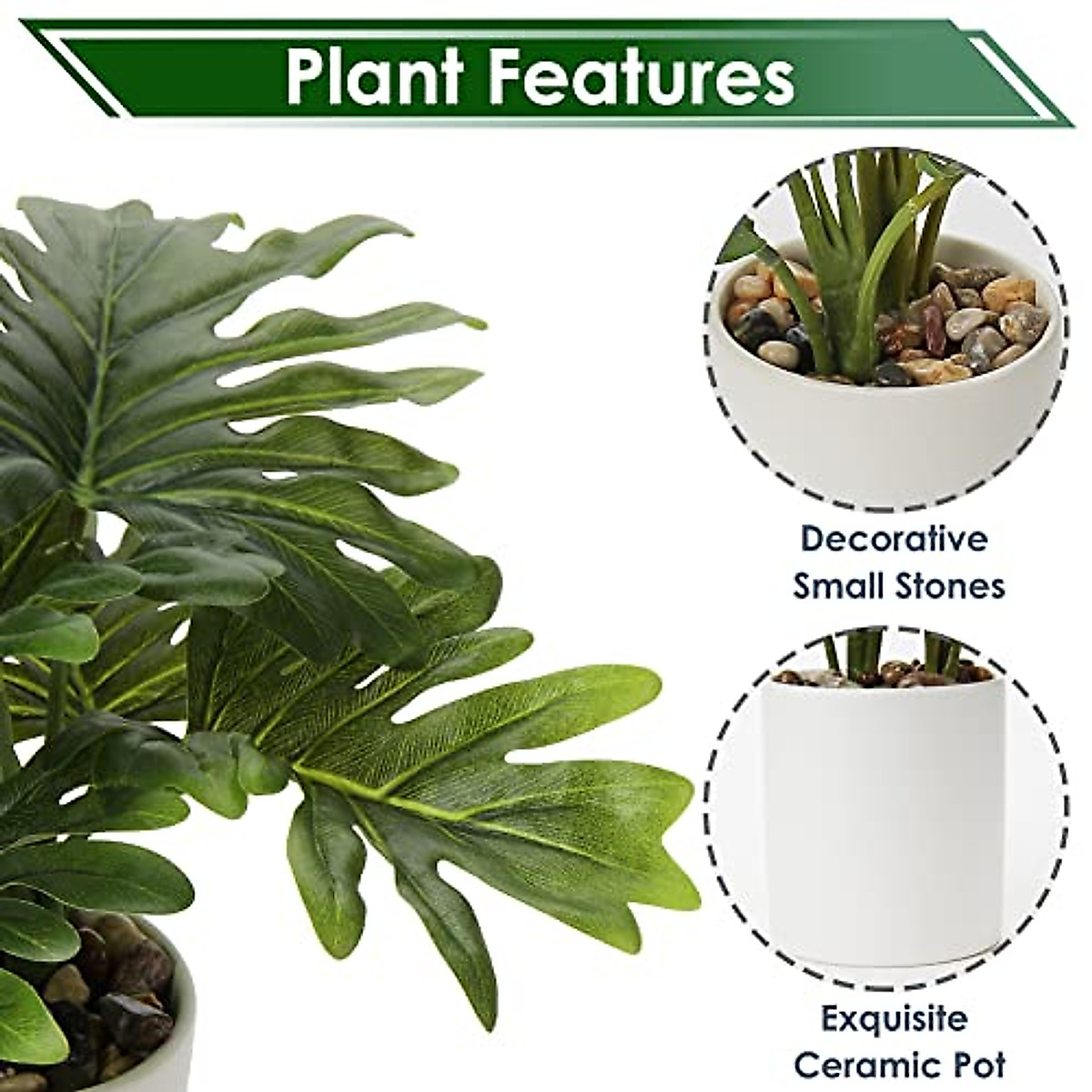 Briful Artificial Monstera Plant 13" Small Fake Plant in Ceramic Pot Potted Faux Plant Indoor for Home Bathroom Living Room Table Office Shelf Desk Decorations