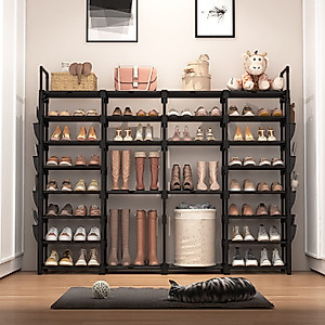 VTRIN Large Shoe Rack Organizer, tall metal rack Holds 62-66 Pairs, 8 Tiers Space Saving Shoe Shelf Storage with Side hanging pockets for Living Room Entryway Garage Black
