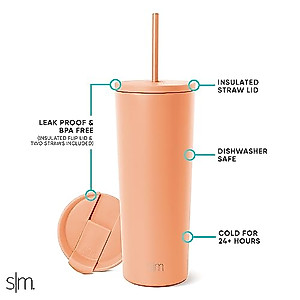 Simple Modern Insulated Tumbler with Lid and Straw | Iced Coffee Cup Reusable Stainless Steel Water Bottle Travel Mug | Gifts for Women Men Her Him | Classic Collection | 24oz | Apricot