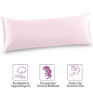 Cobedzy Satin Body Pillow Cover, 20x54 Body Pillow Cover Cooling, Blush Pink Body Pillowcase, Soft Silky Body Pillow Case with Envelope Closure