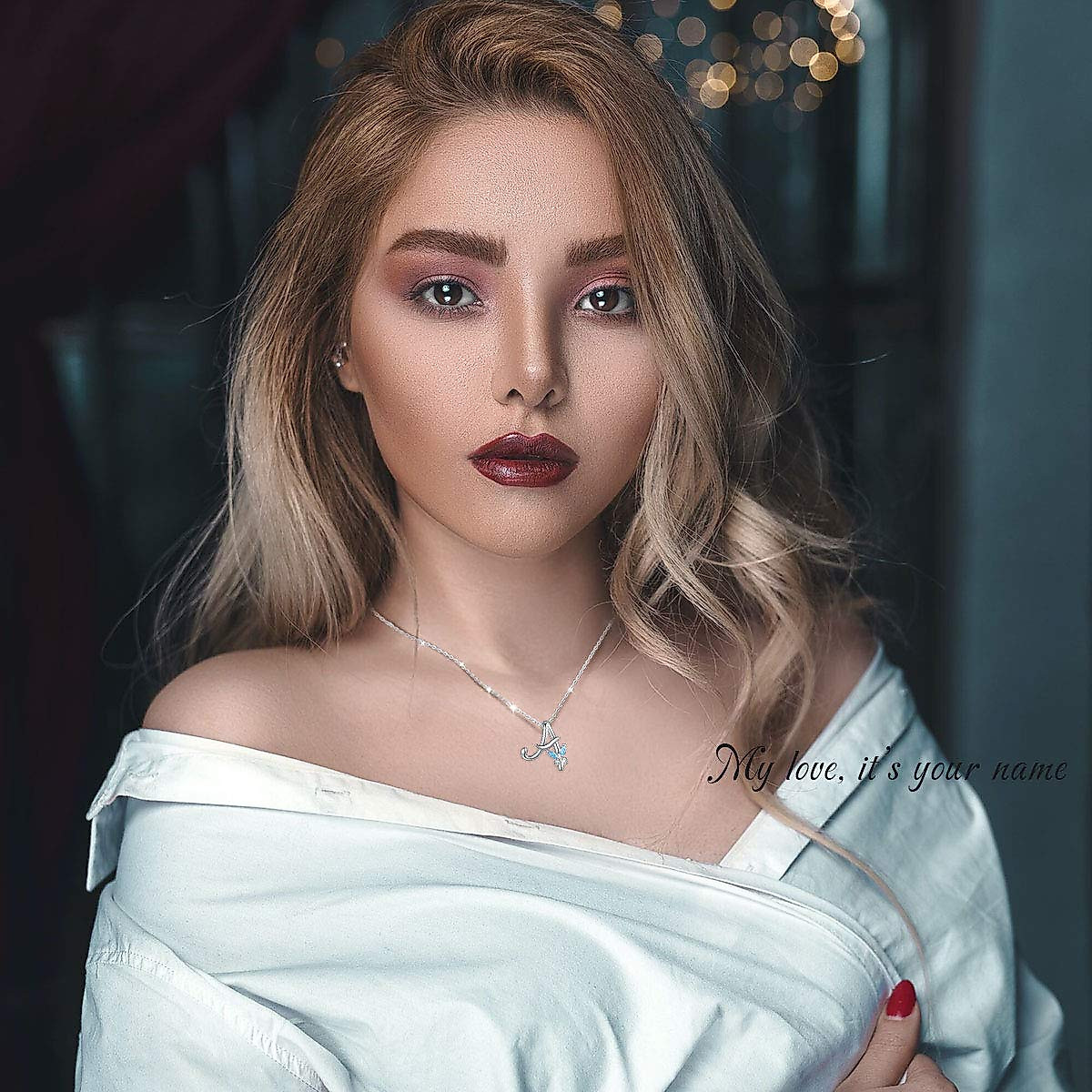 EUDORA Sterling Silver Initial A Necklaces for women Alphabet A Necklace Initial Personalized Letter A Pendant with Blue Cubic Zirconia Butterfly for Mom 18" Chain