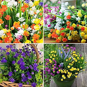 KLEMOO Artificial Flowers, 8 Bundles Fake Outdoor UV Resistant Greenery Faux Plants Shrubs for Indoor Outside Hanging Planter Home Office Wedding Farmhouse Decor (Purple)