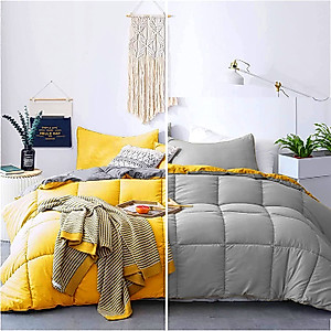 KASENTEX All Season Down Alternative Comforter with 2 Pillow Shams, California King, 96 by 106 Inches, Yellow/Gray, 3 Piece Set