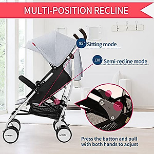 Umbrella Baby Stroller Lightweight Compact Stroller All Terrain Convenience Carriage Stroller Travel Tall Pram for Toddler Big Kids Single Stroller (Bright Grey)