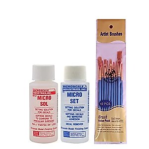 Microscale Micro Sol and Micro Set, 1 Ounce Bottles (Pack of 2) - with Make Your Day Paint Brushes