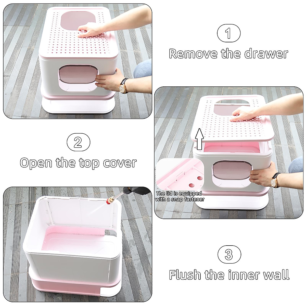 RIZZARI Millions Sold Wordwide Cat Litter Box, Large Top Entry Anti-Splashing Litter Box with Lid, Enclosed Plastic Cat Litter Box with Handy Litter Scoop, Drawer Type Cat Toilet (Pink)