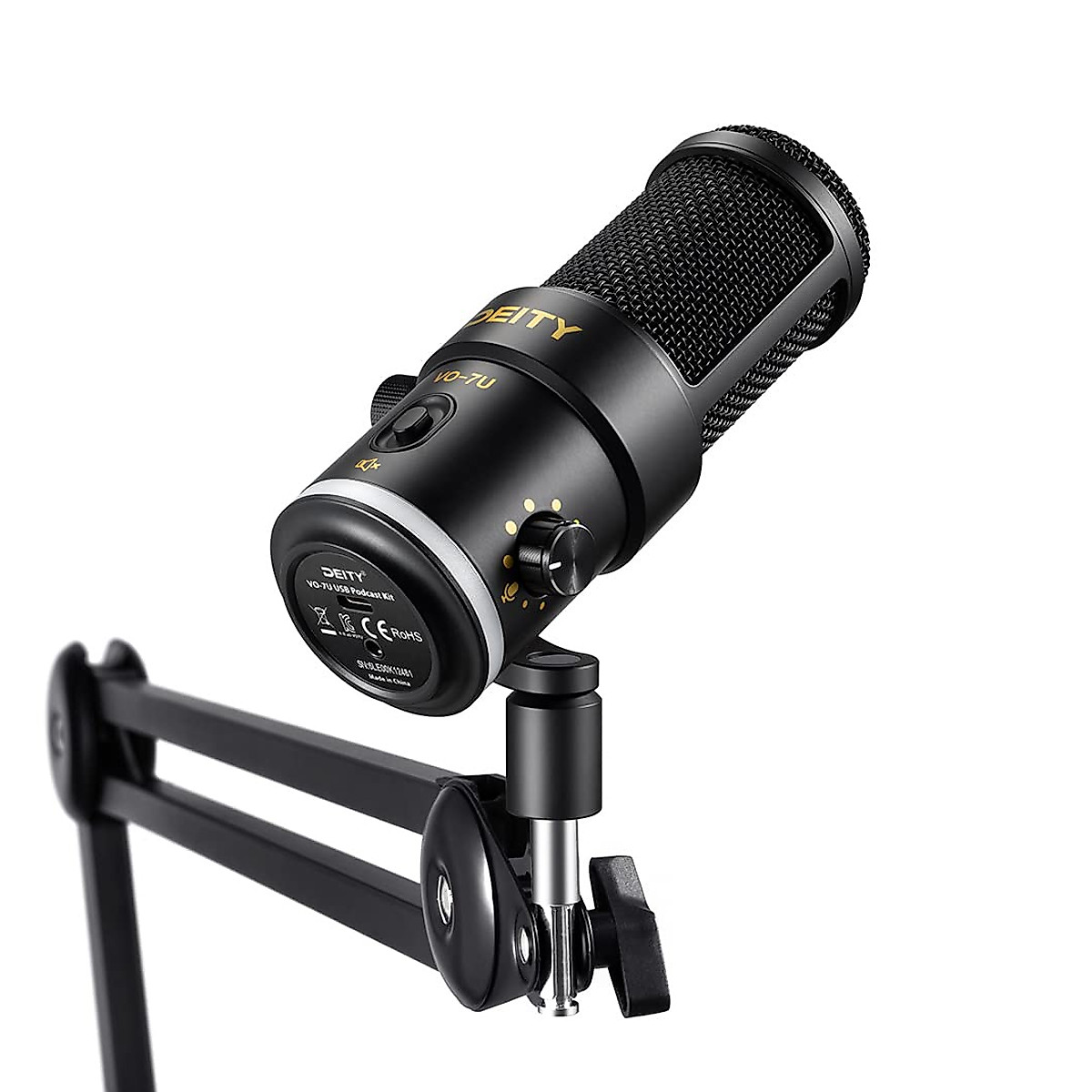 Deity VO-7U Boom Arm Kit USB Dynamic Podcast Microphone with RGB Lights for Game Podcast Stream YouTube (Black)