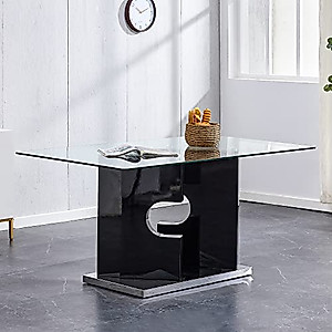 LFVFFA Glass Dining Table, Dining Table and Chairs Set,63" Glass Dining Room Table Set for 6-8，Modern Dining Room Furniture Set,for Dining Room，Kitchen (Double Black+63'', Single Table)