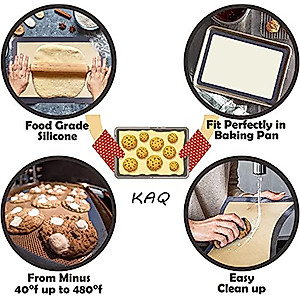 Silicone Baking Mat Set Rolling Pin Non Stick Dough Baking Sheet Pastry Mat Set for Cookie Macaroon Pizza Heat Resistant Non Slip Silicone Food Grade Sheets Mats Reusable Food Safe Liners