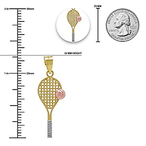 Gold Tennis Racquet Charm - 10 Karat Gold - Tennis Pendant - Sport Jewelry (Style 1)