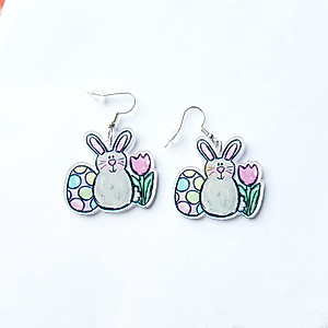Pingyongchang Cute Easter Acrylic Earrings Set Easter Dinosaur Egg Bunny Drop Earrings Happy Easter Rabbit Dangle Earrings for Women Holiday Party Jewelry Gifts-Rabbit