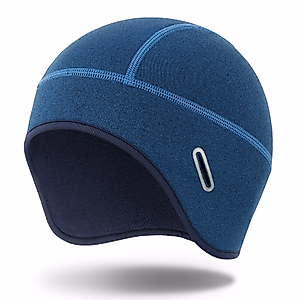MELASA Winter Helmet Liner Skull Cap for Men Women, Fleece Lined Warm Cycling Cap with Glasses Holes, Thermal Hat Beanie for Running Cycling Motorcycle(Blue)