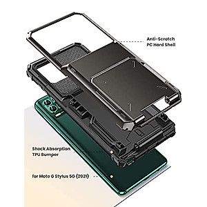 TITACUTE for Moto G Stylus 5G 2021 Case Wallet 5 Credit Card Holder Flip Cover ID Slot Back Pocket Dual Layer Anti-Scratch Hard Shell Tough Protective Bumper for Moto G Stylus 5G 2021 Gunmetal Bronze