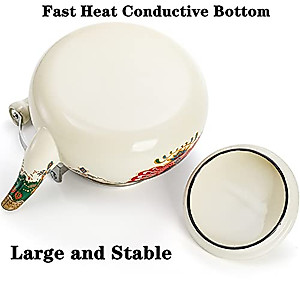 DEAYOU 2.6 Quart Enamel Tea Kettle, 2.5L Porcelain Tea Pot with Handle for Hot Water, No Whistling