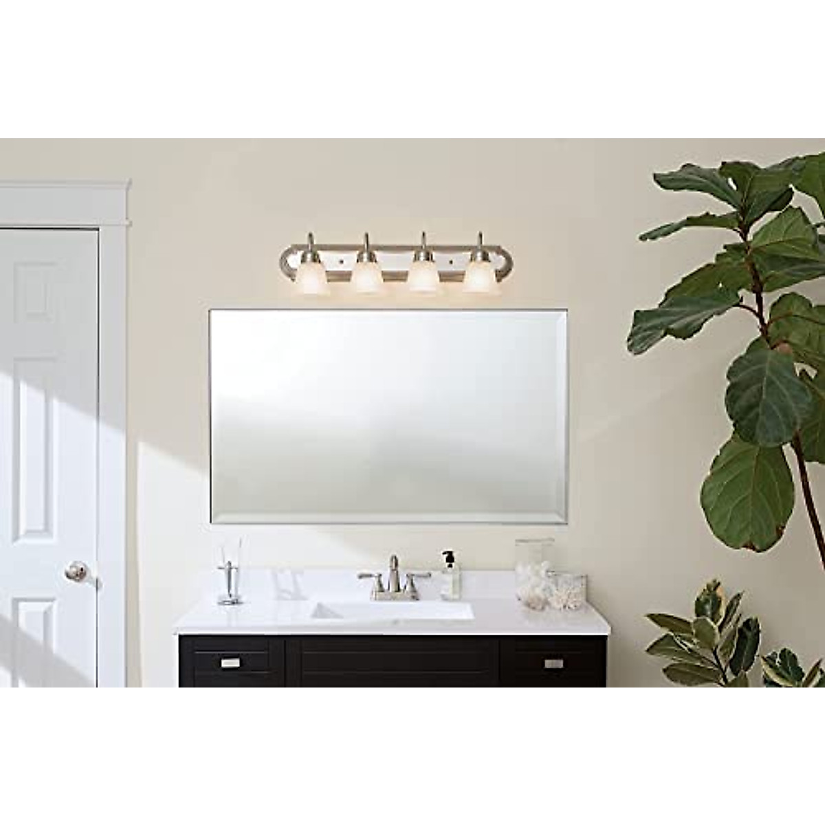 Kichler 30" 4-Light Vanity Bath Light in Brushed Nickel, Modern Bathroom Light with Clear Satin Etched Glass, (30" W x 8" H), 5338NIS