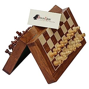 10.5" Wood Chess Set - Handmade Premium Magnetic Folding Chess Board - Wooden Travel Staunton Chess Game with Built in Storage