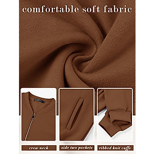 MEROKEETY Womens Fall Zipper Sweatshirt Long Sleeve Running Workout Jacket with Pockets, Brown, Large