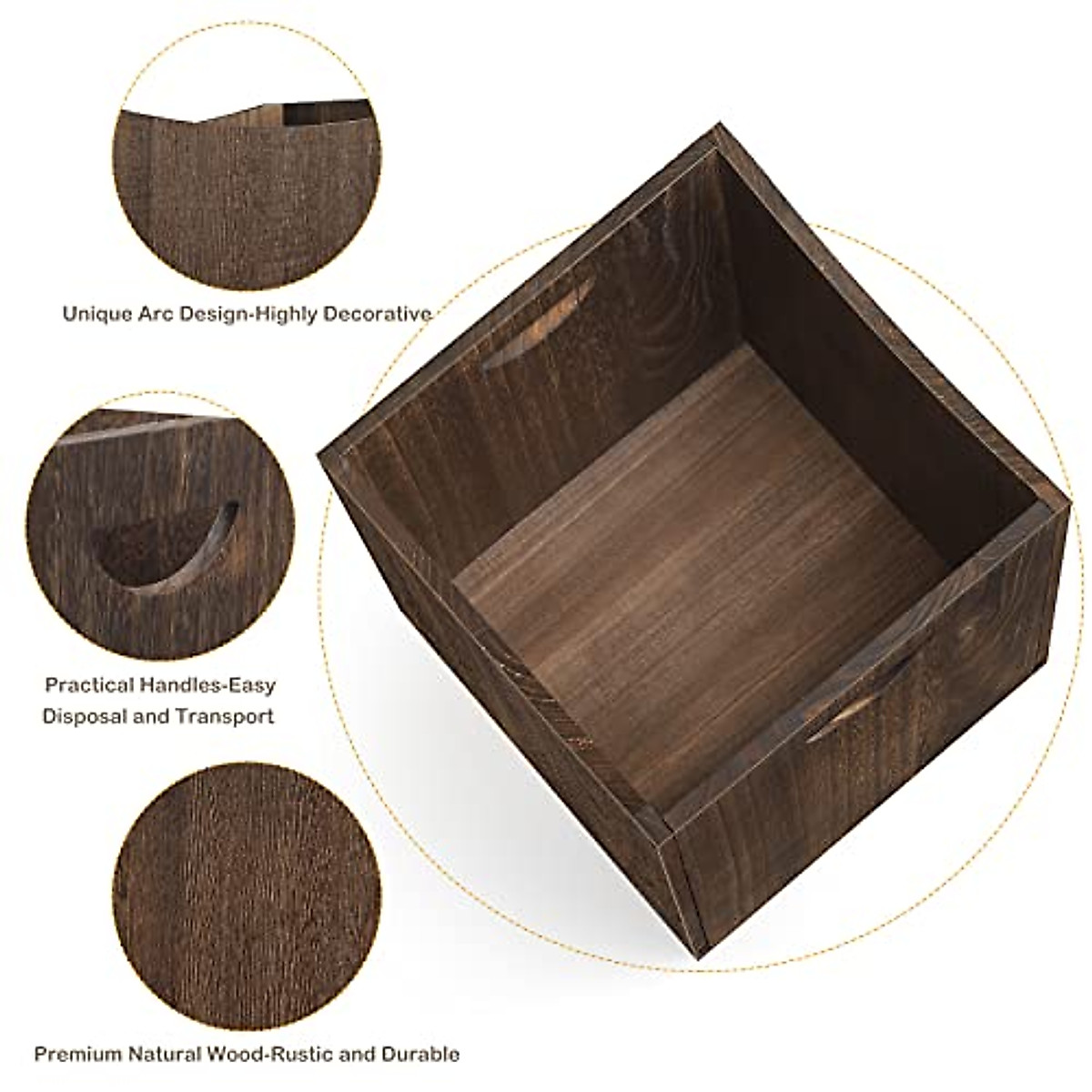 smusei Wood Trash Can Rustic Farmhouse Style Waste Basket Bin 9.5 Gallon Large Kitchen Garbage Can for Bedroom Living Room Bathroom Office, Rustic Brown