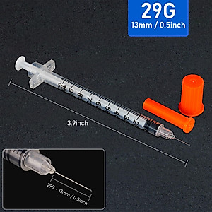 1ml 29Ga 13mm/0.5Inch Syringe with Needle, Disposable Individual Package of 100