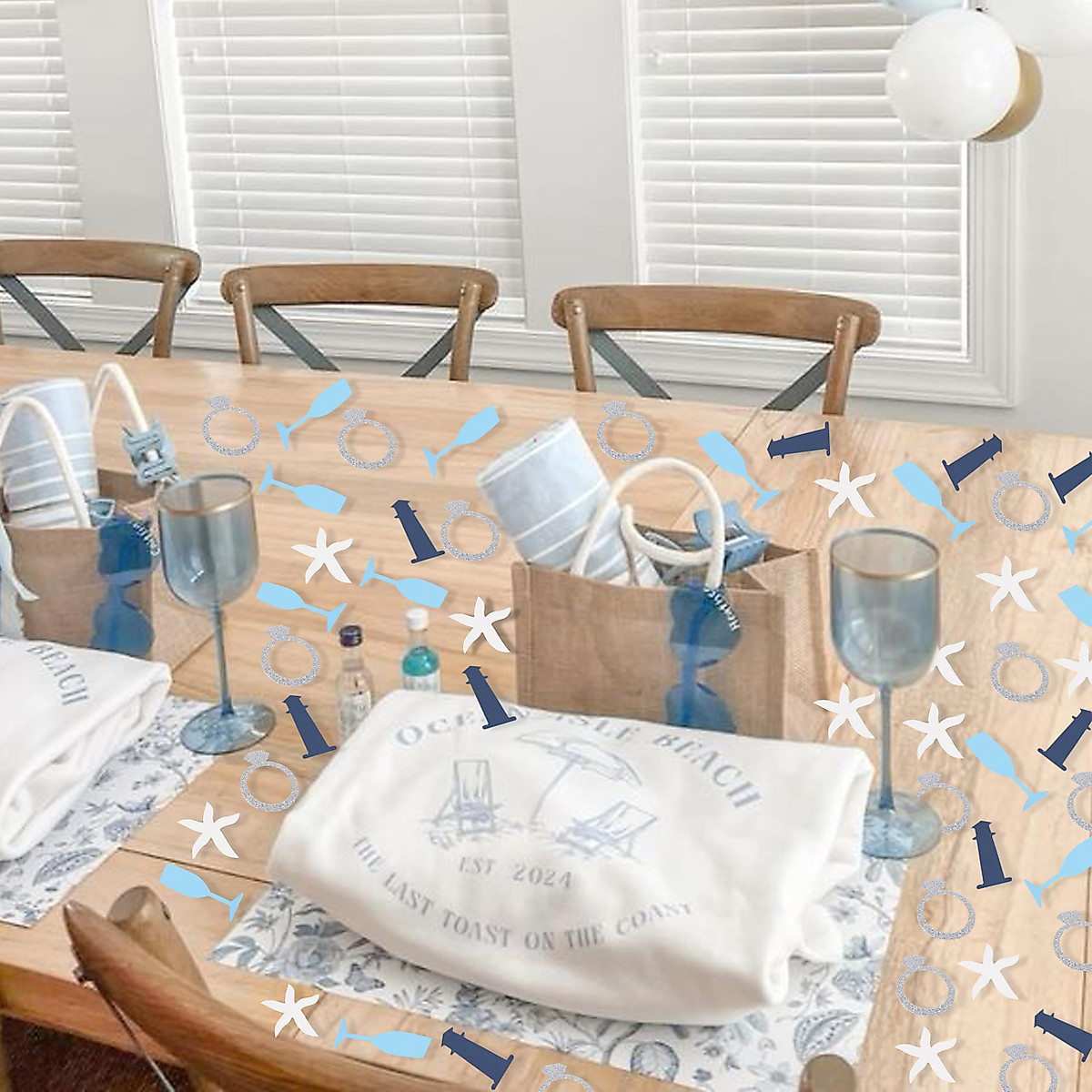 Coastal Grandma Bachelorette Party Confetti - Last Toast on the Coast Bachelorette Party surprise,Bachelorette Party Decor,Wine Cup Diamond Ring Shells Starfish Paper Scatter for Bridal Shower