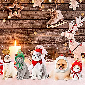 6 PCS Cat Christmas Outfit Cat Santa Hat with Scarf Cute Christmas Elk Antler Reindeer Cat Hat Green Santa Dog Hat Christmas Pet Costume Adjustable Puppy Dog Cap for Cat Costumes Xmas Party Supplies
