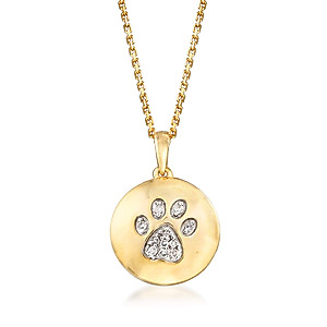 Ross-Simons Diamond-Accented Paw Print Circle Pendant Necklace in 18kt Gold Over Sterling. 18 inches