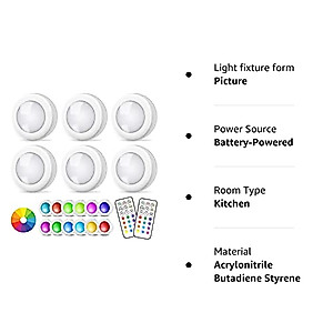 LED Puck Lights, Battery Operated Under Cabinet Light, RGB Color Changing Night Lights with Timer, Dimmable Push Light for Bathroom Kitchen Bedroom, 6 Pack