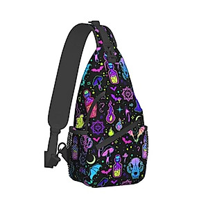 JSHXJBWR Bright Witchy Elements Sling Bag For Women Men Funny Halloween Crossbody Shoulder Bags Backpack Adjustable Casual Daypacks Chest Bag For Hiking Travel Cycling