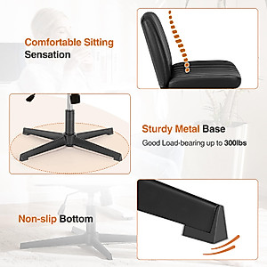 Sweetcrispy Office Chair No Wheels - Armless Desk Chair No Wheels Cross Legged Office Chair Wide Swivel Leather Home Office Desk Chairs