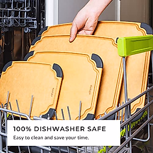 Elihome Essential Series 4-in1 Cutting Board Set for Kitchen, Dishwasher Safe, Non-slip Feet, Juice Groove, BPA Free, Reversible, 4 pieces Cutting Board Set