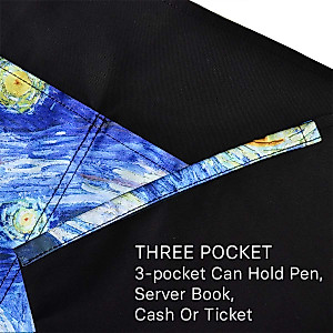 Waitress Apron with 3 Pockets,Blue Waist Server Aprons,Waiter Half Apron for Women,Serving Apron(Starry Night)