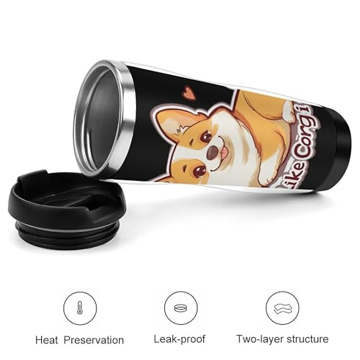 I Like Corgi Dog Travel Coffee Mug Reusable Insulated Drinking Cup with Lid for Home Outdoor Works 13 Oz