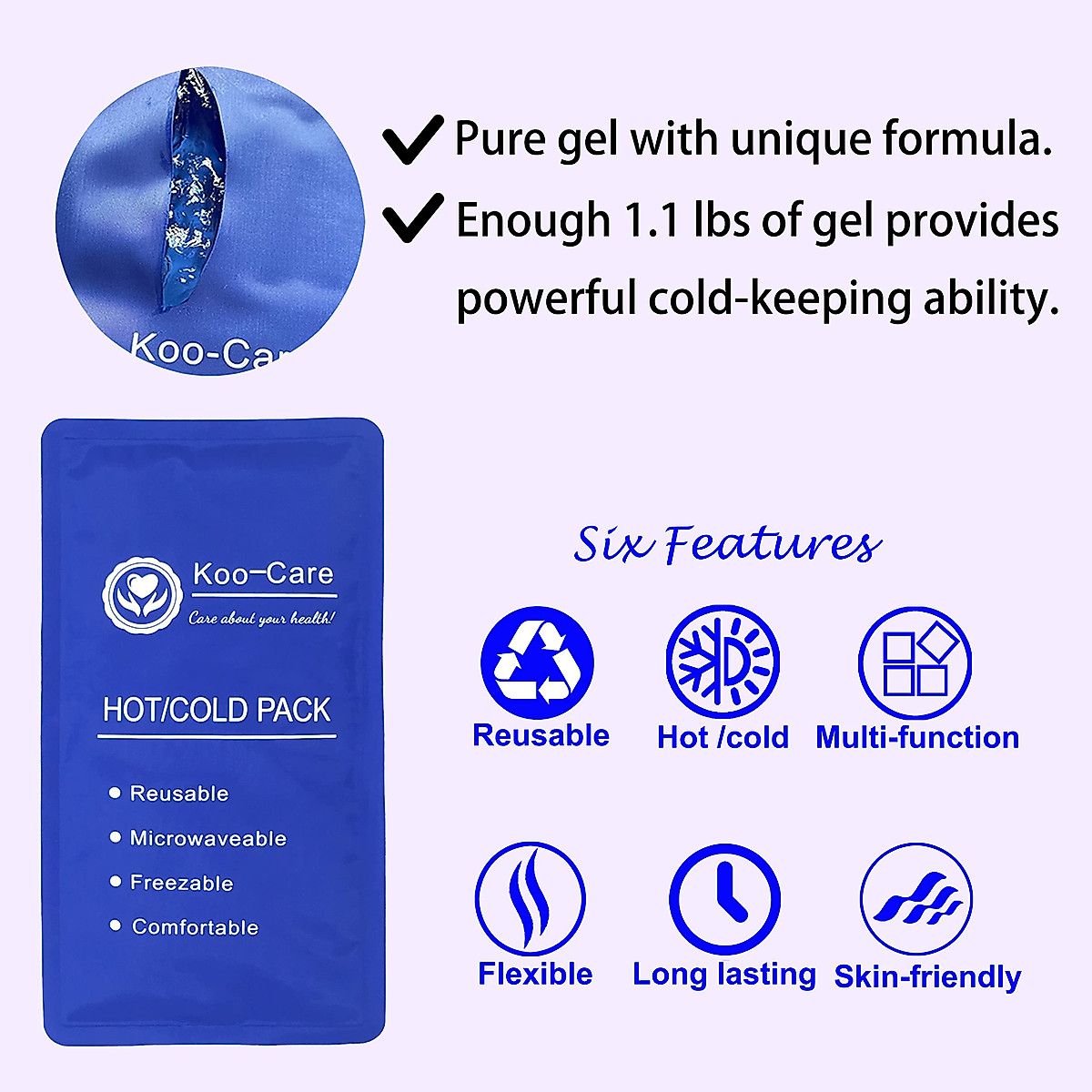 Koo-Care Flexible Gel Ice Pack & Wrap with Elastic Strap for Hot Cold Therapy - Great for Sprains, Muscle Pain, Bruises, Injuries, Etc. (Neck, Arm, Elbow, Waist, Knee, Ankle)(Medium)