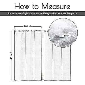 Home Queen White Sheer Burlap Linen Cafe Curtains, Semi Sheer Drapes for Kitchen Window Over Sink, 45 Inch Length 2 Pack